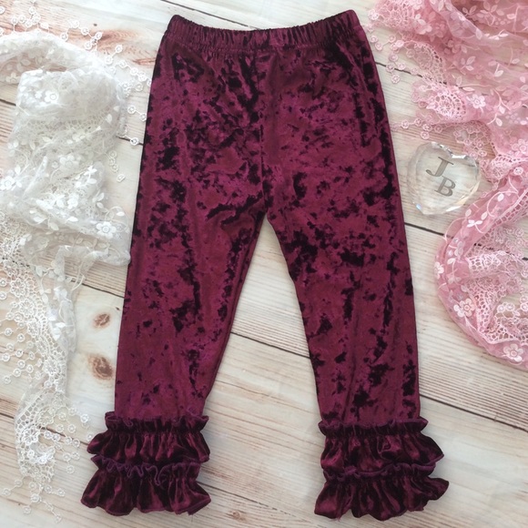 Bottoms | Boutique Girls Burgundy Velvet Ruffle Pants | Poshmark